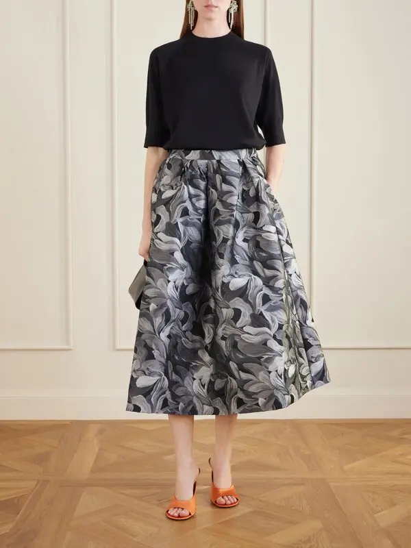 Dries Van Noten Floral Print Pleated Midi Skirt