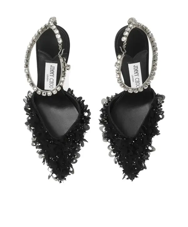 JIMMY CHOO Saeda Crystal Embellished Pointed-toe Pumps - Black