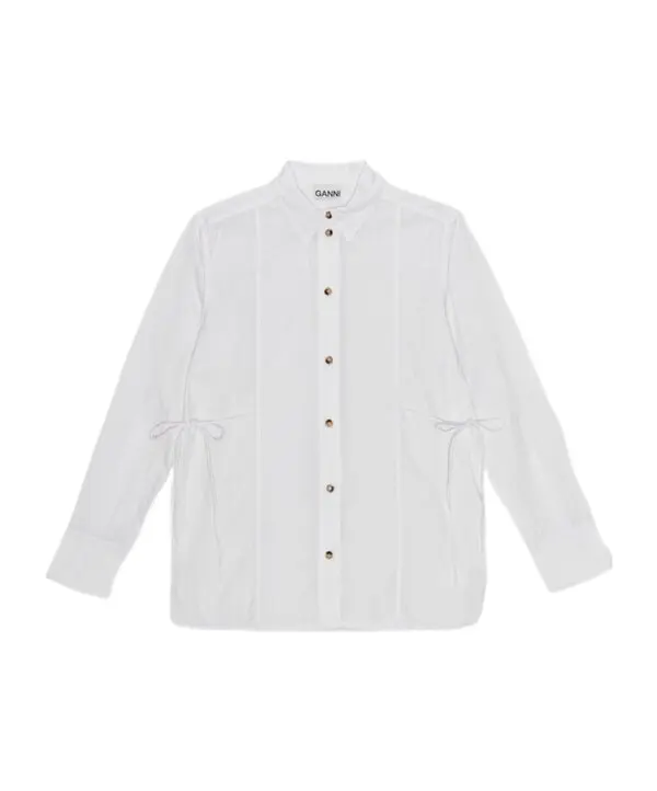 GANNI Shirt With Decorative Side Ties - White