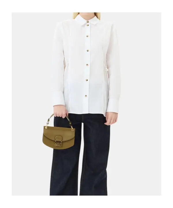 GANNI Bow Detailed Long Sleeved Shirt - White