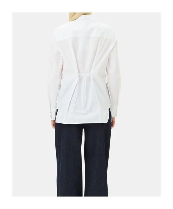 GANNI Bow Detailed Long Sleeved Shirt - White
