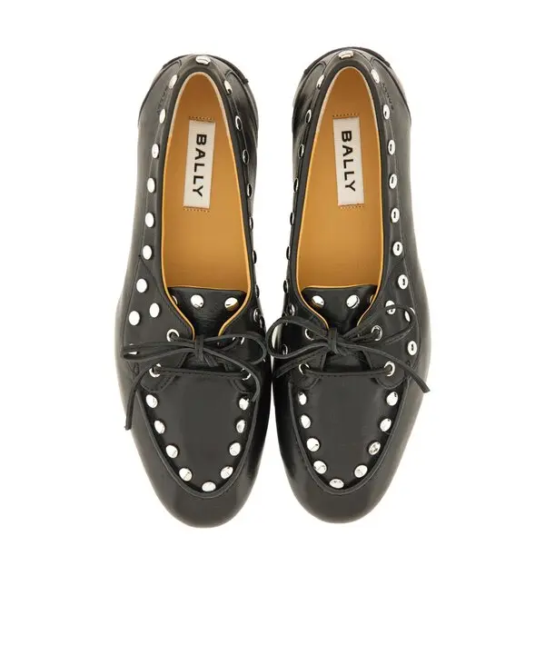Bally Pathy Lace-up Loafers In Smooth Leather With Stud Detailing - Black