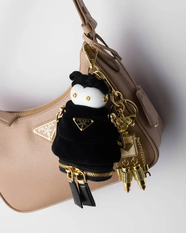 Prada Soft Robot Velvet Keychain Charm With Shoulder Strap
