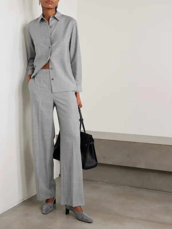 Theory Pleated Wool Wide-leg Casual Pants