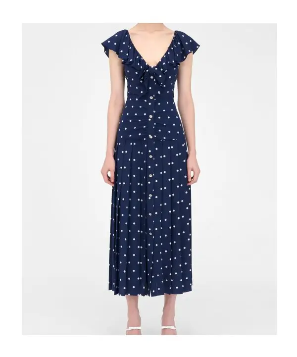 Alessandra Rich Polka Dot Ruffled Midi Dress