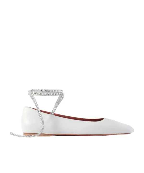 Amina Muaddi Crystal-embellished Leather Ballet Flats - White