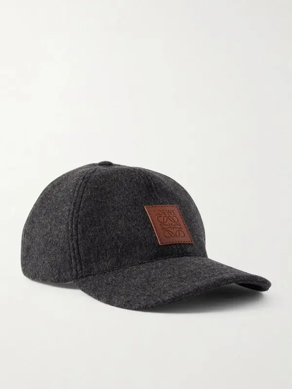 Loewe Logo-appliquéd Leather-trimmed Wool-blend Baseball Cap - Gray