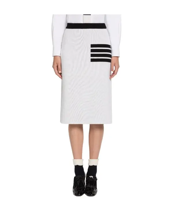 Thom Browne 4-bar Knitted Midi Skirt - White