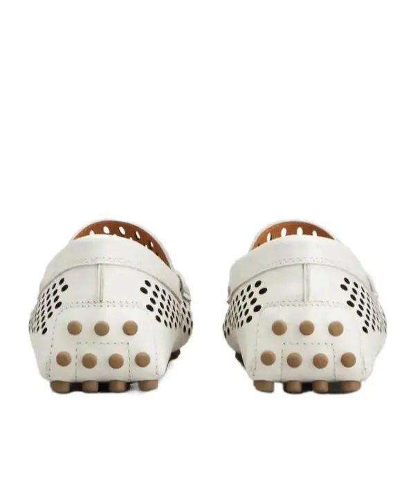 TOD'S Perforated Leather Loafers With Embossed Logo Detailing - White
