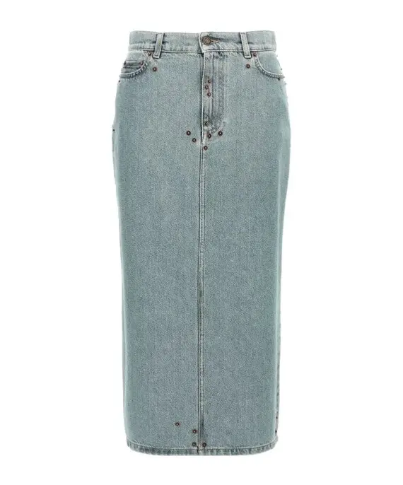 Moschino Denim Midi Skirt With Metal Rivets - Gray