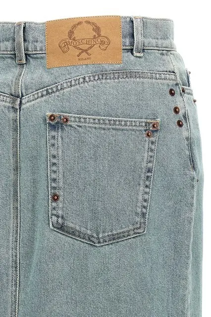 Moschino Denim Midi Skirt With Metal Rivets - Gray