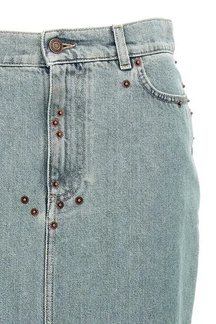 Moschino Denim Midi Skirt With Metal Rivets - Gray