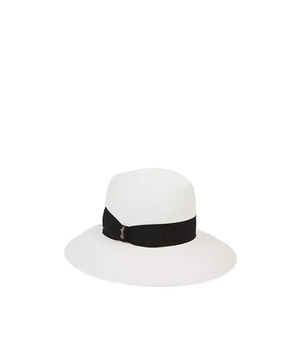 Borsalino Wide Brim Hat With Ribbon Detail - White