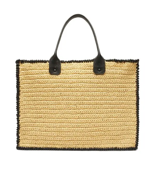 VALEXTRA Soft Tote Raffia Crochet Bag - Beige/black