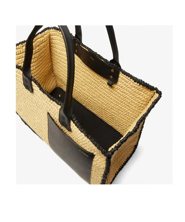 VALEXTRA Soft Tote Raffia Crochet Bag - Beige/black