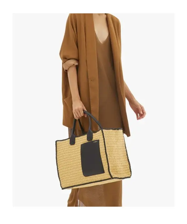 VALEXTRA Soft Tote Raffia Crochet Bag - Beige/black