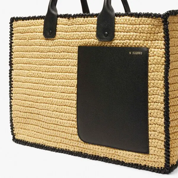 VALEXTRA Soft Tote Raffia Crochet Bag - Beige/black