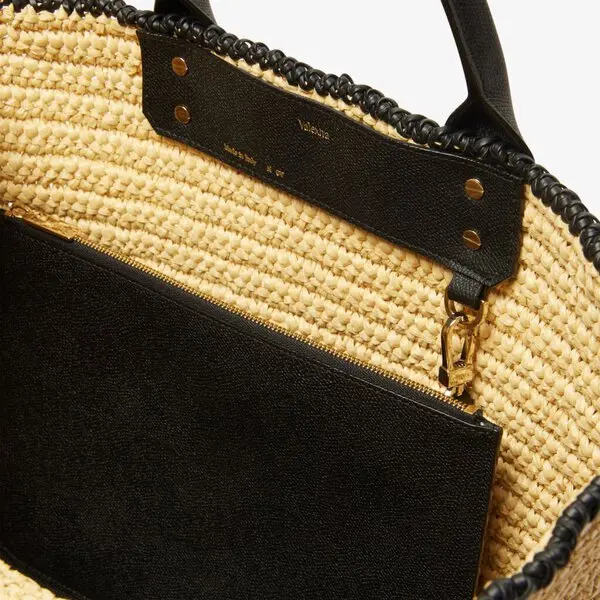 VALEXTRA Soft Tote Raffia Crochet Bag - Beige/black