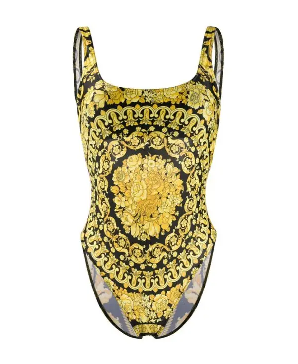 Versace Baroque Print One-piece Swimsuit - Yellow