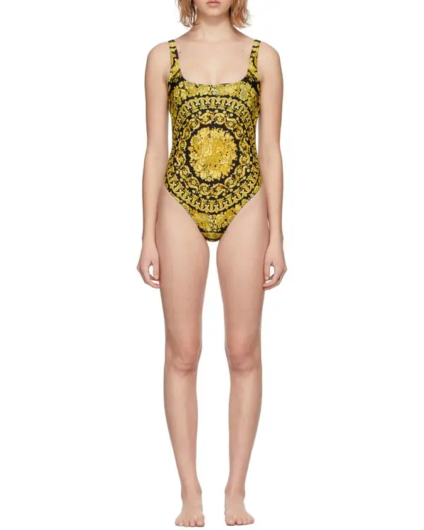 Versace Baroque Print One-piece Swimsuit - Yellow