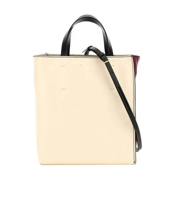 Marni Logo Printed Museo Handbag - Nude