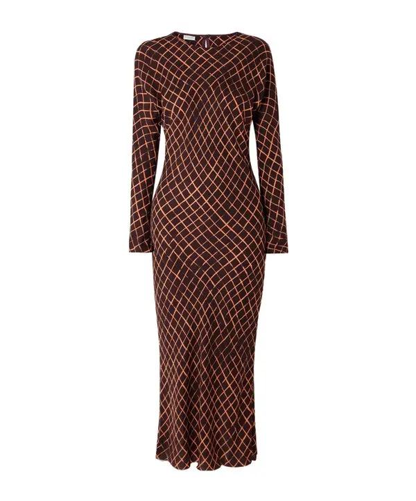 Dries Van Noten Long Sleeve Grid Pattern Dress