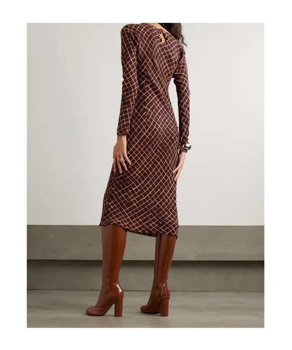 Dries Van Noten Long Sleeve Grid Pattern Dress