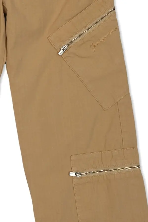 Jacquemus Wide Leg Cargo Pants With Zip Pockets - Beige