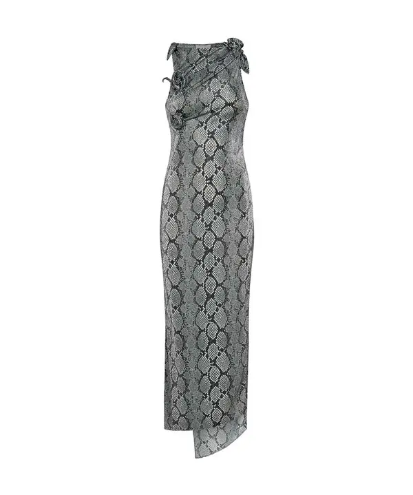 Coperni Asymmetrical Snake Print Maxi Dress - Gray