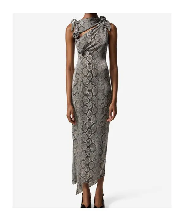 Coperni Asymmetrical Snake Print Maxi Dress - Gray