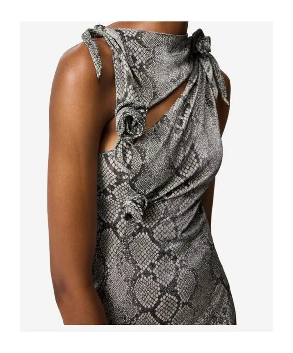 Coperni Asymmetrical Snake Print Maxi Dress - Gray