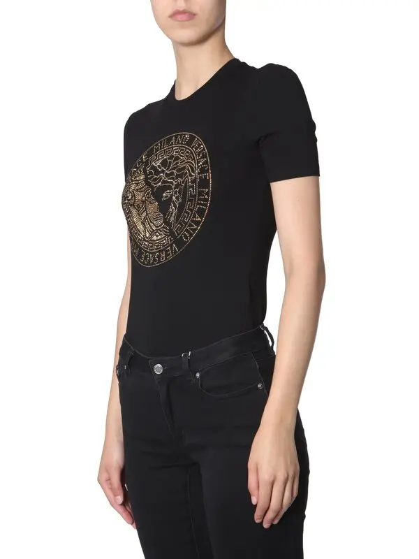Versace Logo Embellished Round Neck T-shirt