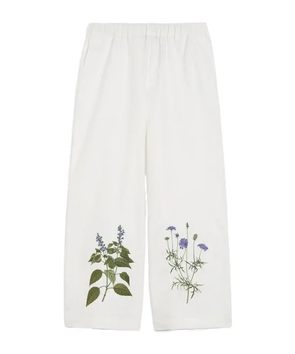 Max Mara Cropped Trousers With Floral Embroidery - White