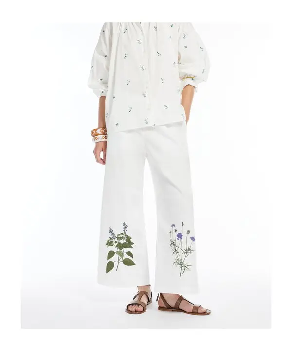 Max Mara Cropped Trousers With Floral Embroidery