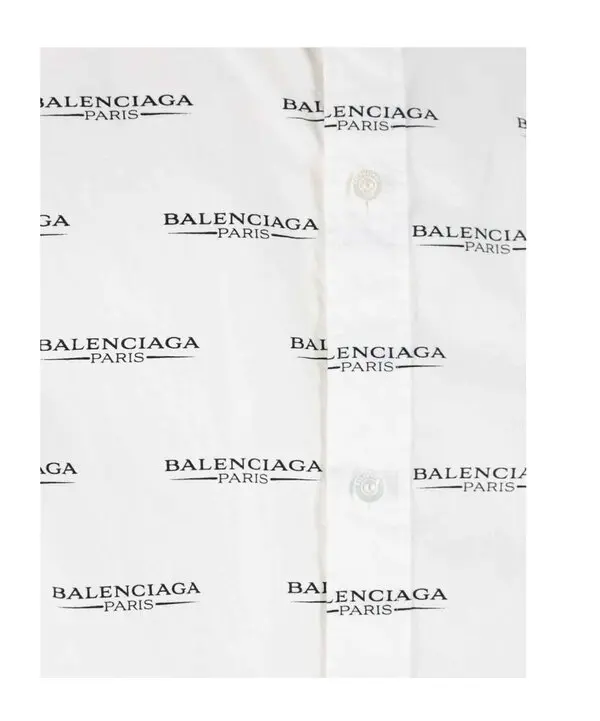 Balenciaga Allover Logo Printed Short-sleeved Shirt - White