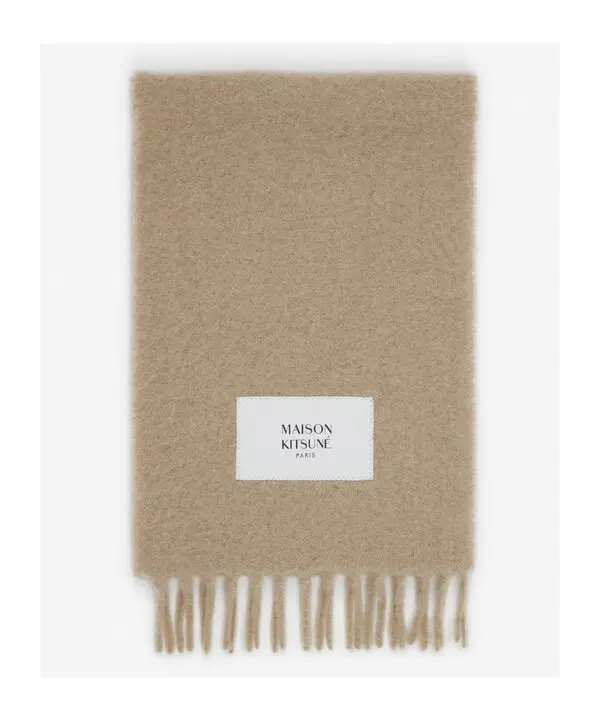 Maison Kitsuné Maison Kitsun Logo Patch Fringed Knit Scarf
