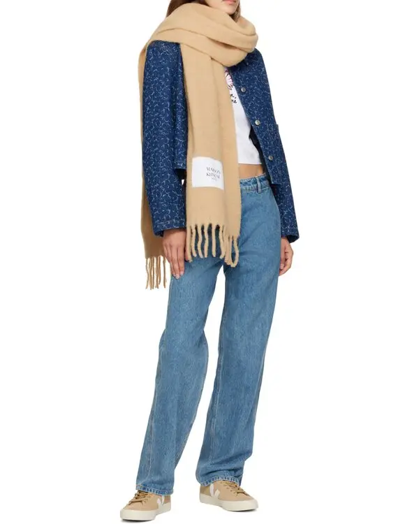 Maison Kitsuné Maison Kitsun Logo Patch Fringed Knit Scarf