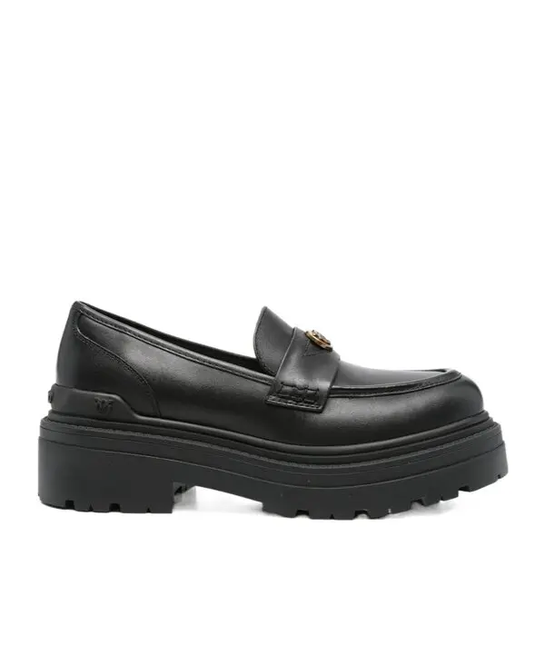 Pinko Round Toe Platform Loafers - Black