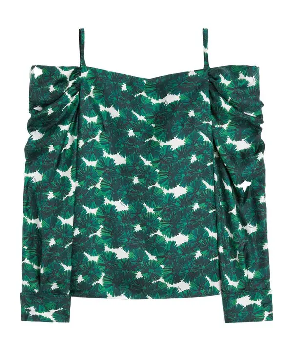 Max Mara Printed Silk Off-the-shoulder Blouse