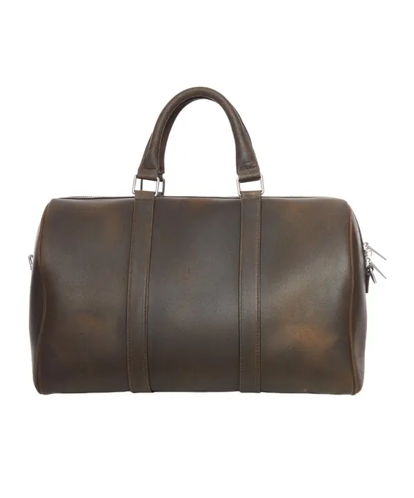 Celine Large Boston Bag In Suede Calfskin With Waxed Effect - Brown