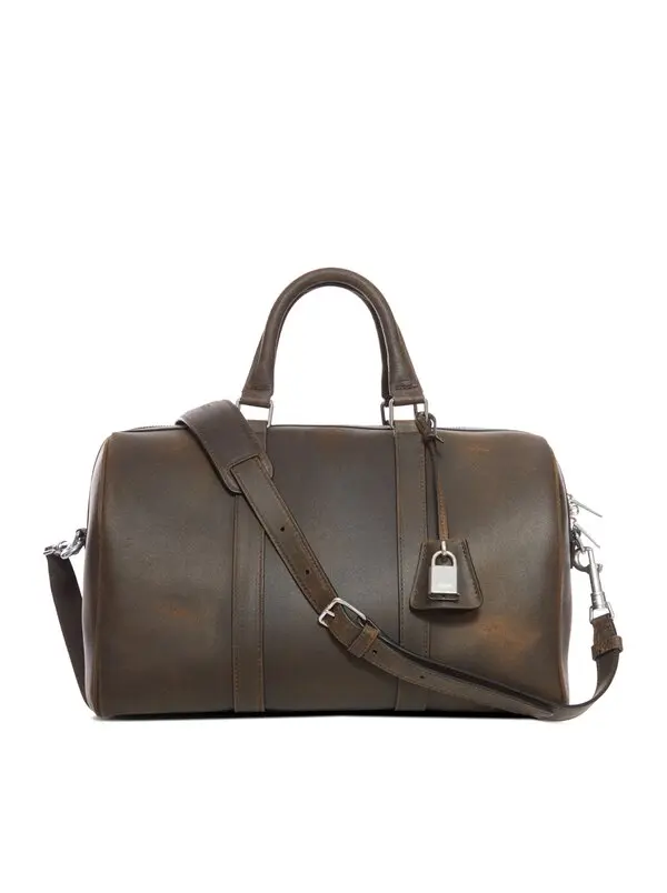 Celine Large Boston In Suede Calfskin Waxed Effect - Brown