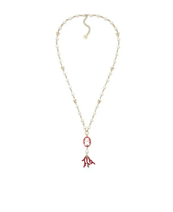 Dior Mer Des Merveilles Necklace With White Resin Pearls And Coral Ornaments - Yellow