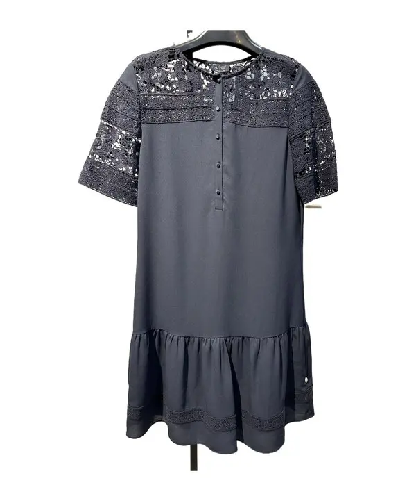 Emporio Armani Round-collar Short-sleeve Dress With Lace Embellishments - No