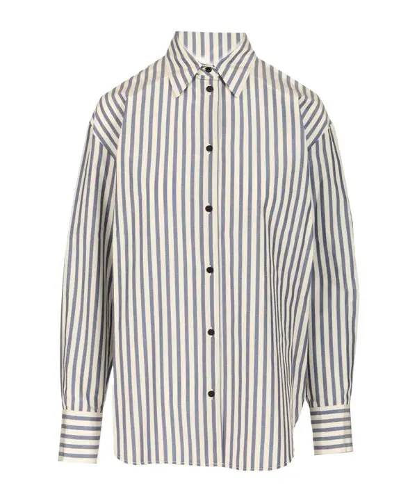FORTE_FORTE Striped Shirt With Lapel Collar - White