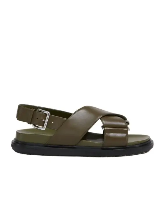 Marni Leather Fussbett Sandals - Deep Sage