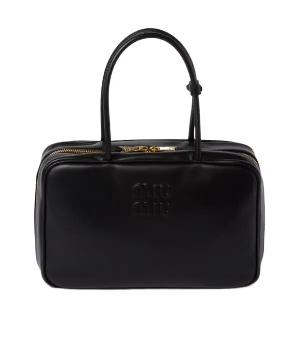 Miu Miu Logo-embossed Zipped Handbag - Black
