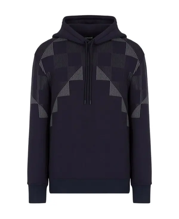 Emporio Armani Geometric-print Rib-trimmed Hoodie - Black
