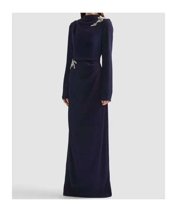 Erdem Long-sleeved High Neck Maxi Dress With Embellished Detailing