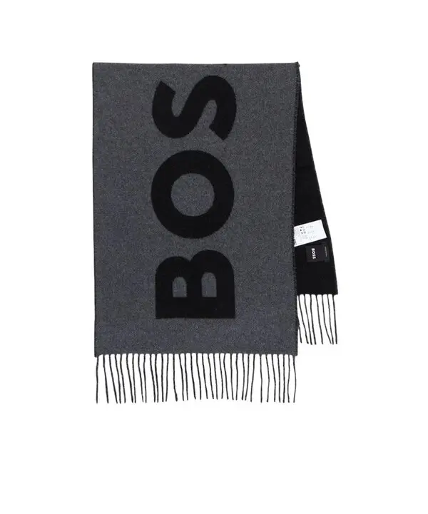 Hugo Boss Logo Jacquard Fringed Edge Scarf - Gray