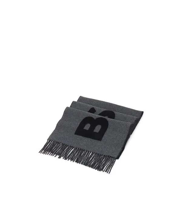 Hugo Boss Fringed Logo-detail Scarf - Grey